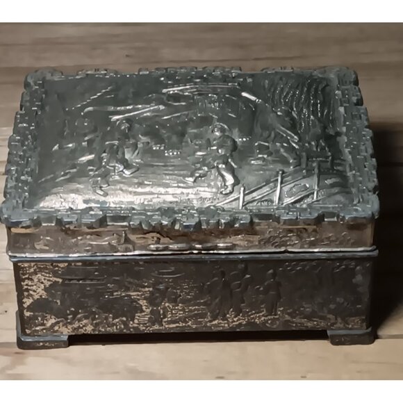 Antique | Accents | Antique Pewter Repousse Trinket Box Wood Lined ...